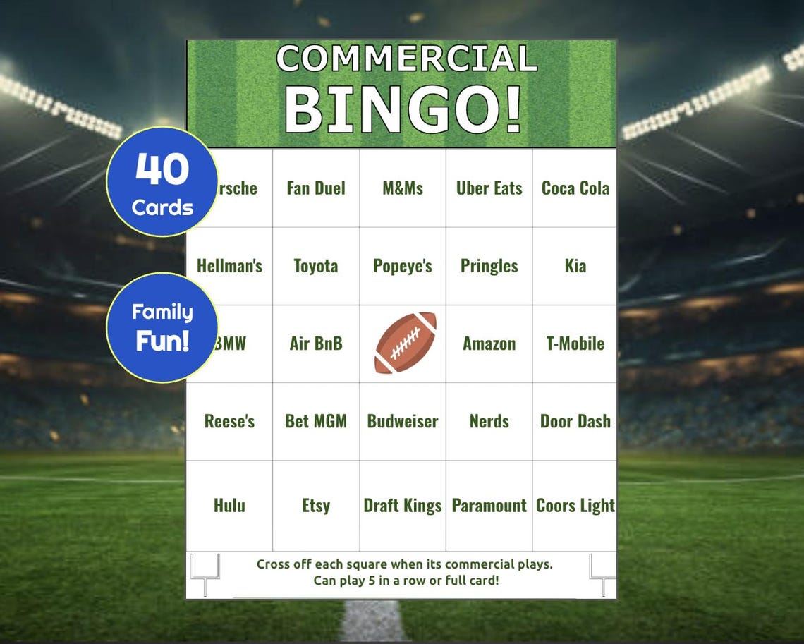 Superbowl Commercial Bingo – Fun Printable Game for 2026 Football ...
