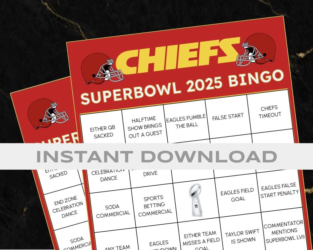 Chiefs 2025 Super Bowl Bingo: Fun Printable Game for Eagles Vs. Chiefs ...