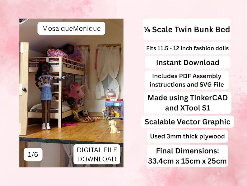 1/6 Scale Doll Bunk Bed With Ladder - SVG Laser Cut File - Etsy