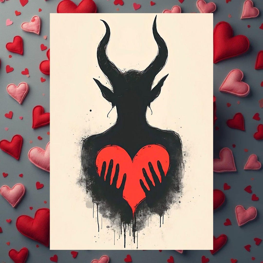 Dark Devotion: Gothic Valentine’s Day Postcard With Demon & Heart - Etsy