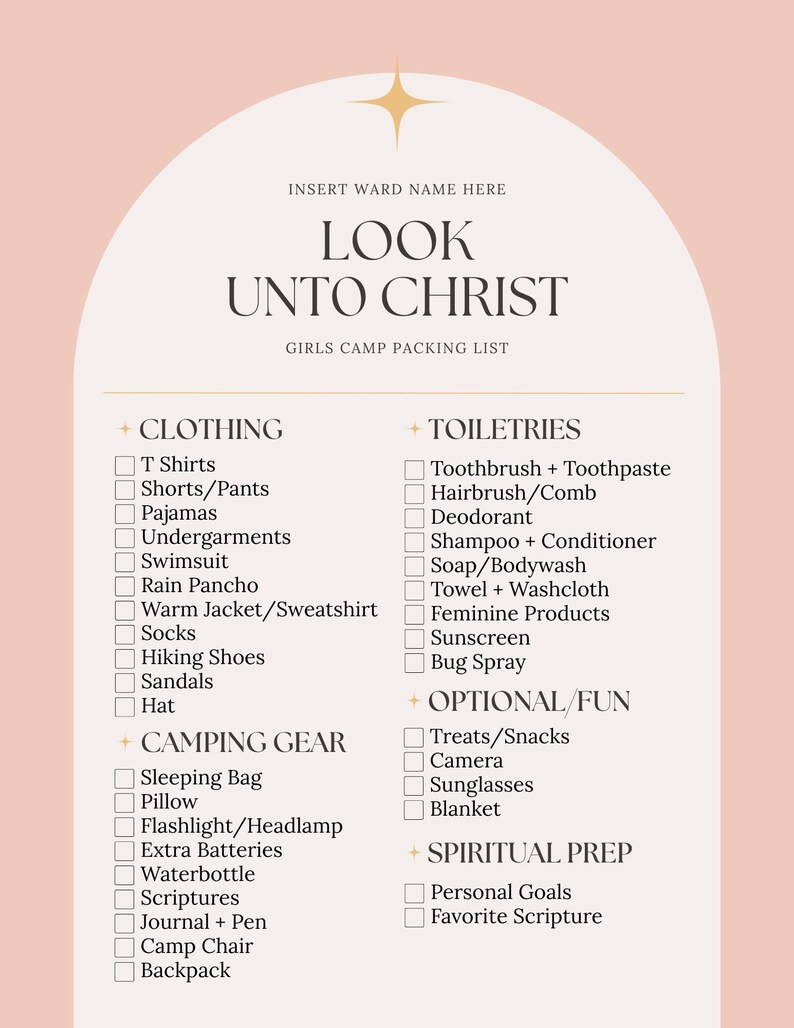 Girls Camp Packing List: Look Unto Christ 2025 - Etsy
