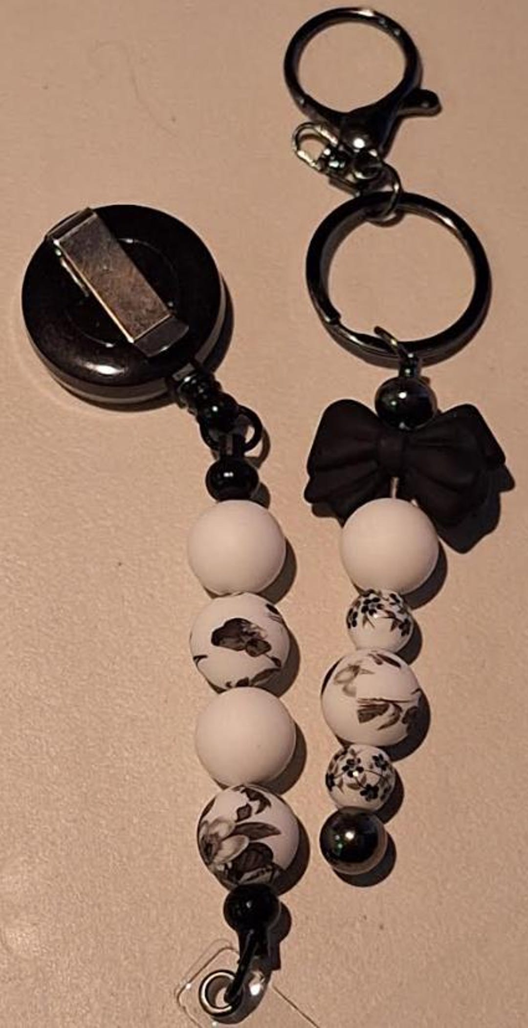 Black and White Beaded Id Retractor With Keychain - Etsy