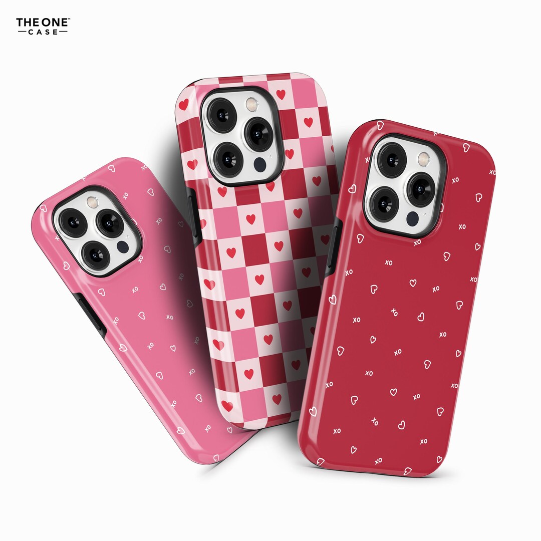 Pink and Red Hearts Phone Case for iPhone 16 15 14 13 Pro Max, Samsung ...