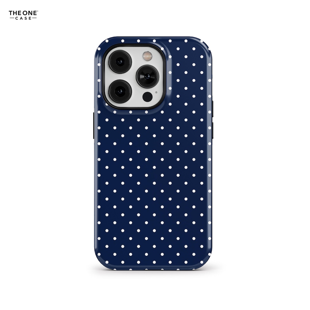 Navy Blue Polka Dot Phone Case for iPhone 17 16 15 14 13 12 11 Pro Max ...