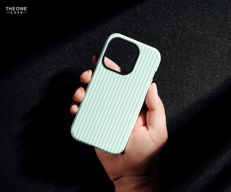Personalized Mint Green Striped Coastal Phone Case, Custom Monogram for ...