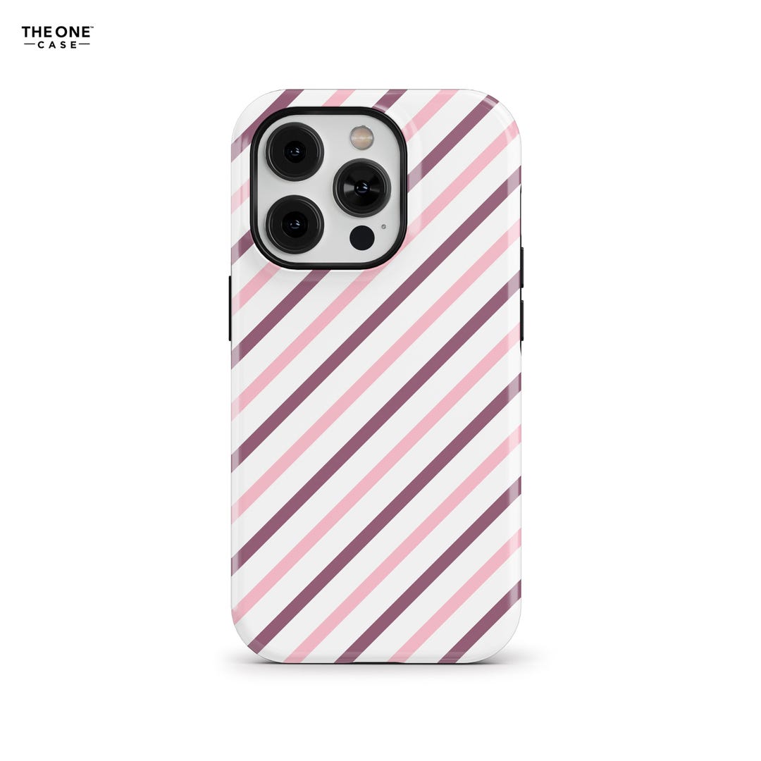 Blush Pink & Mauve Diagonal Stripes Phone Case for iPhone 16 15 14 13 ...