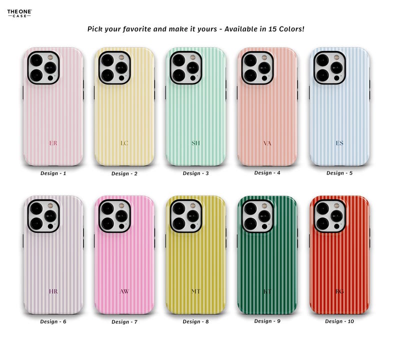 Personalized Striped Phone Case Minimalist Monogram Initials for iPhone ...