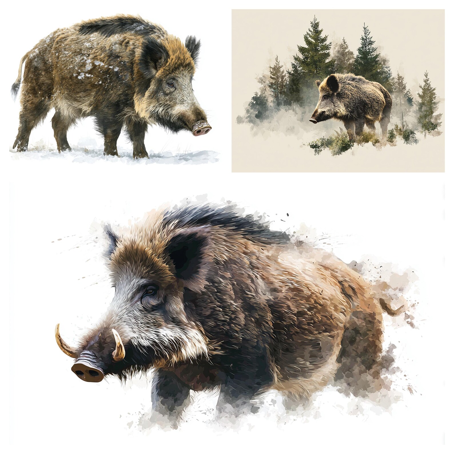 Watercolor Wild Boar Clipart: Forest Animal Illustrations (PNG Digital ...