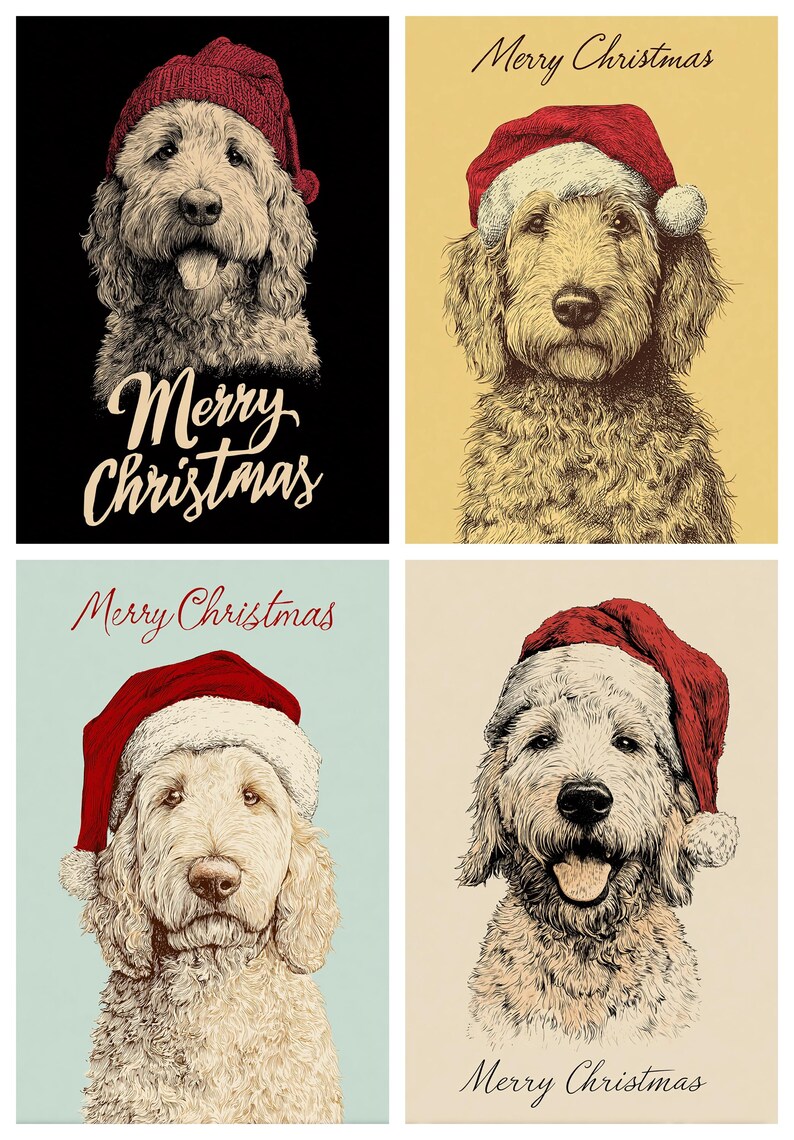 12 X Labradoodle Dog Christmas Postcard Illustrations: PNG Clipart ...