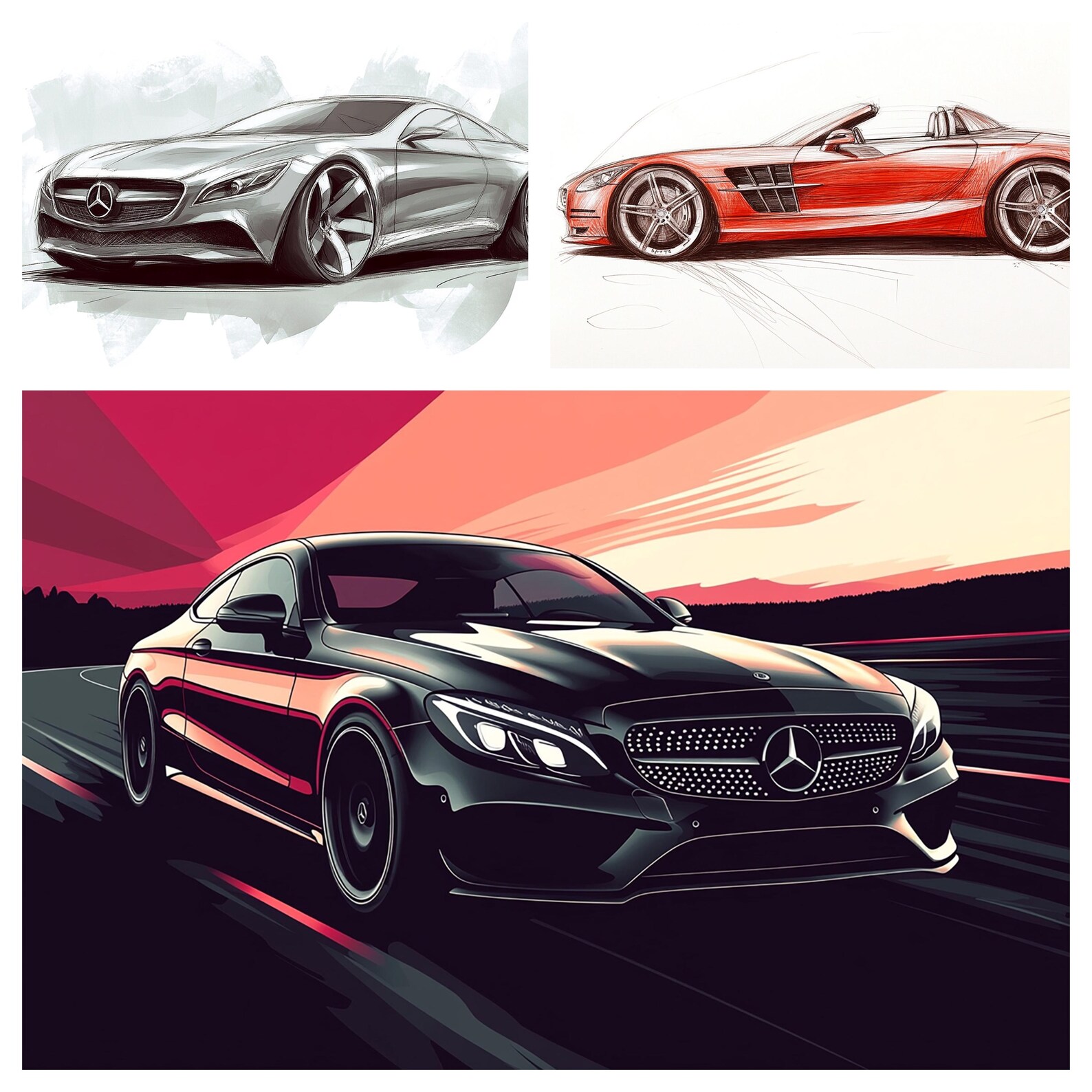 Mercedes Benz Car Illustrations: 60 JPEG Clipart Images (commercial Use ...