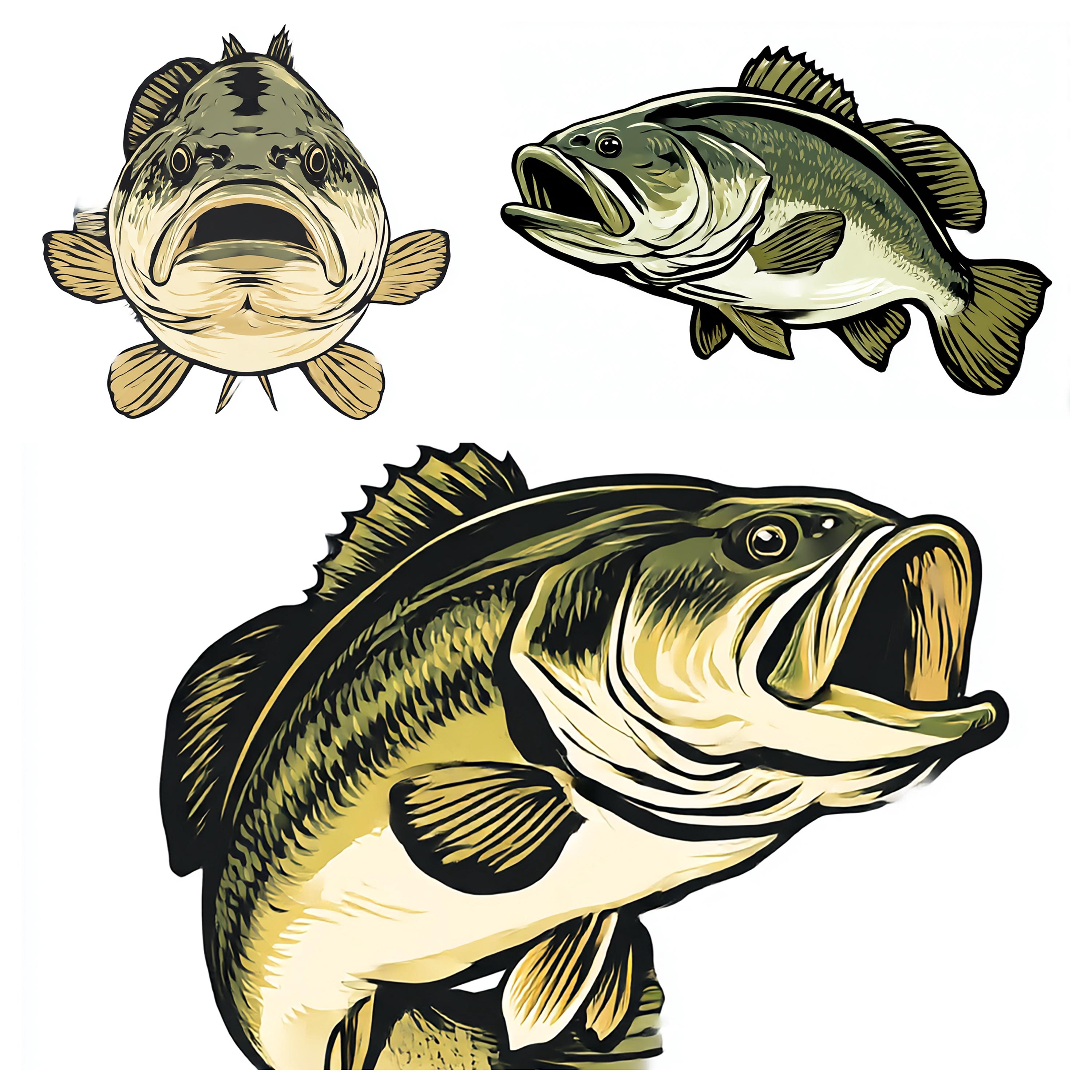 Largemouth Bass Fishing Vector Icons: 25 PNG Decal Illustrations ...