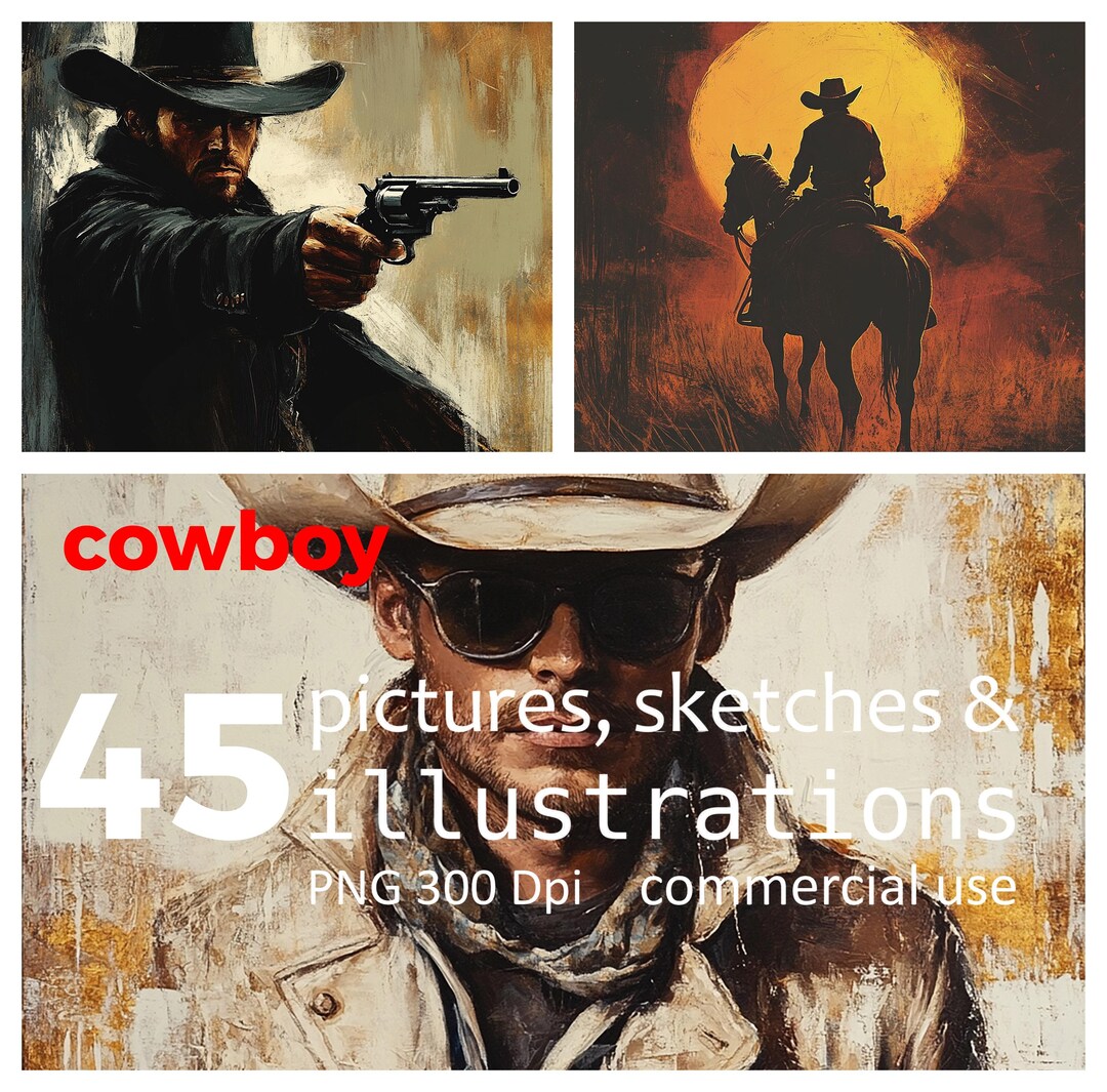 Cowboy Animal Farm Illustrations: 45 PNG Sketches (commercial Use ...