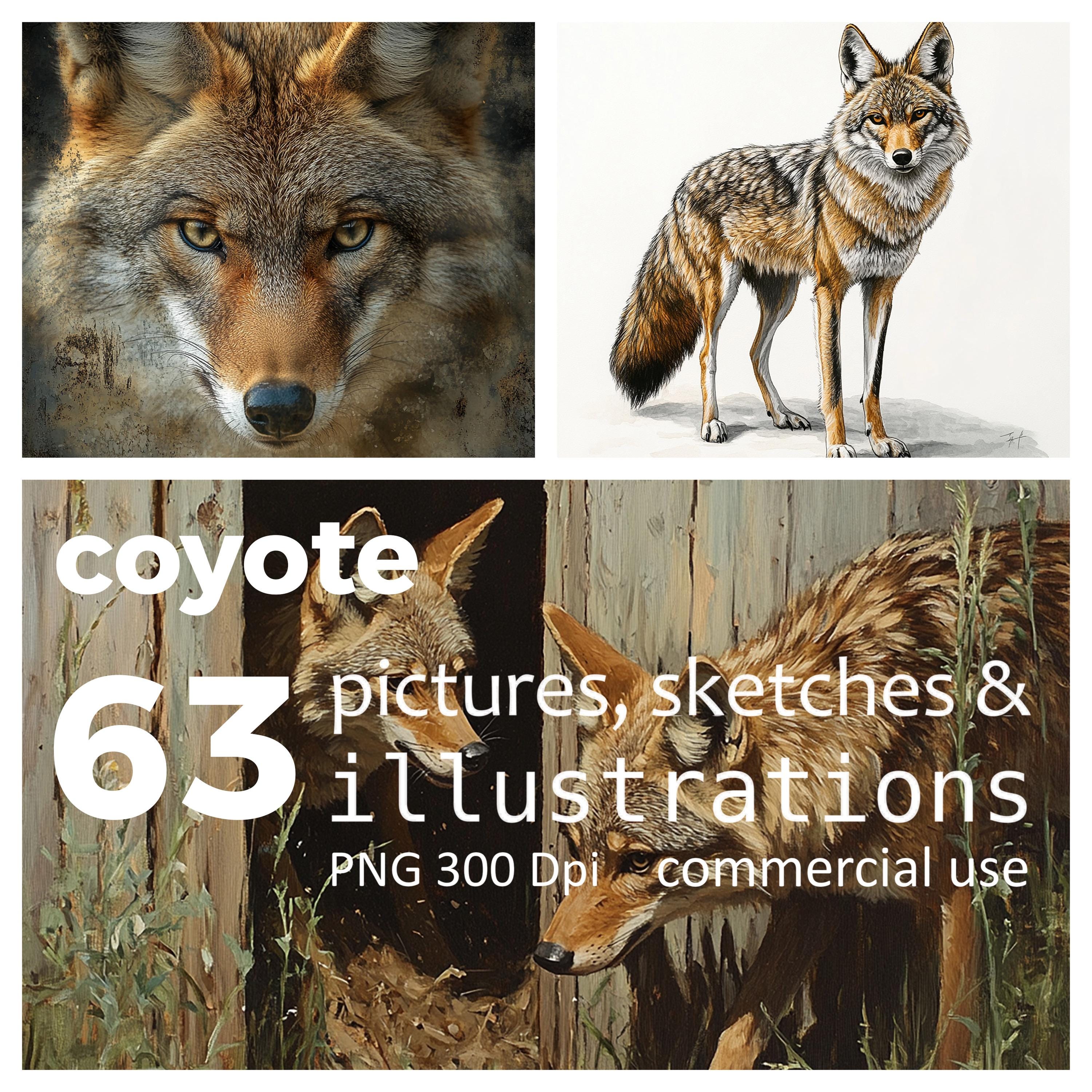 Coyote Illustrations: 63 PNG Animal Drawings (commercial Use) (digital ...