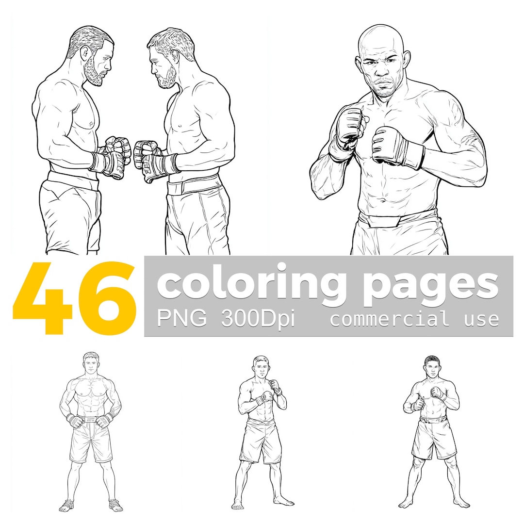 MMA Fighter Coloring Pages: Martial Arts Theme (PNG Digital Download ...
