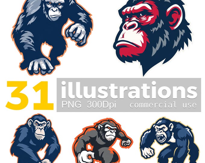 Affen Aquarell Clipart Digitale Downloads, 28 Simian Primaten Wild ...