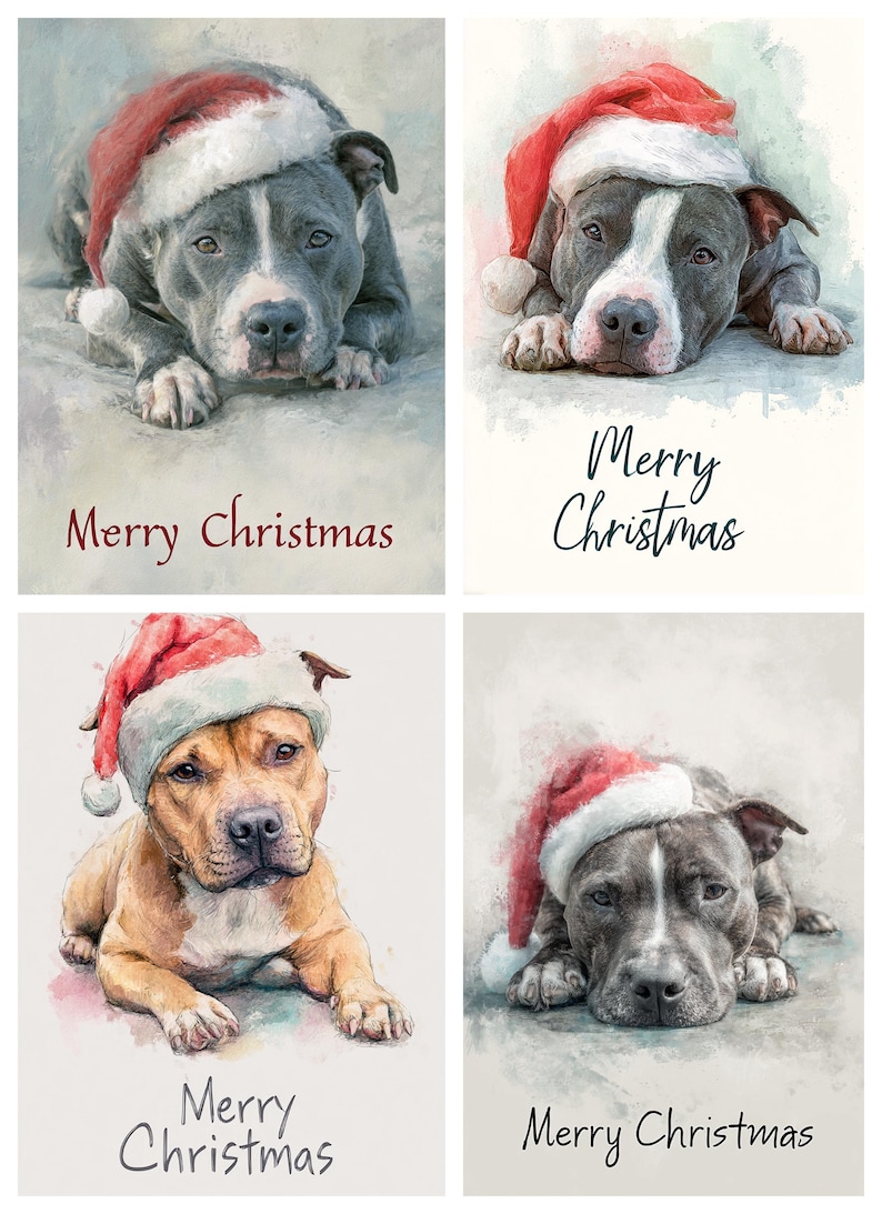 11 X Staffy Staffordshire Bull Terrier Dog Christmas Postcard ...