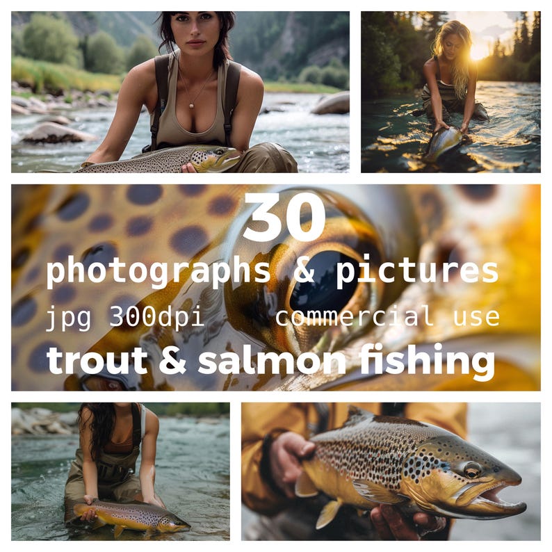 30 JPEG Photographs and Illustrations of Trout and Salmon Fishing Commercial Use Digital Instant ...