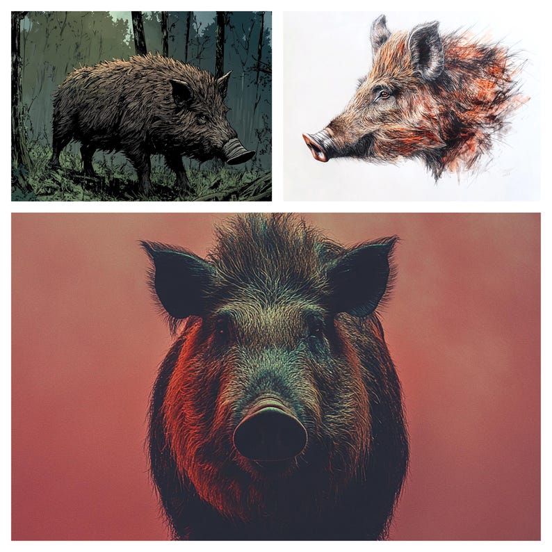 Wild Boar Illustrations: 50 PNG Animal Graphics (commercial Use ...