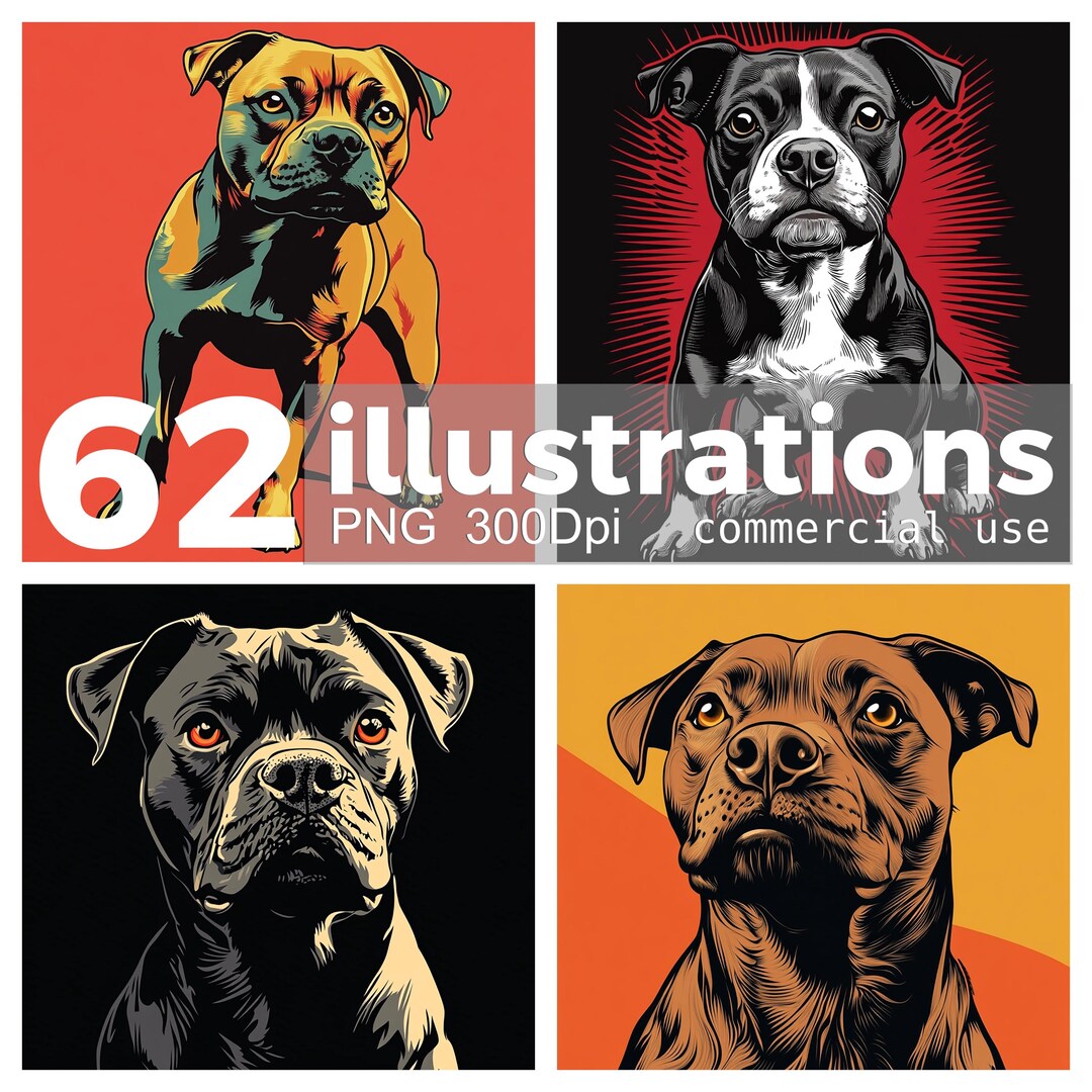 Clipart de Cachorro Staffordshire Bull Terrier Pop Art: Ilustrações PNG ...