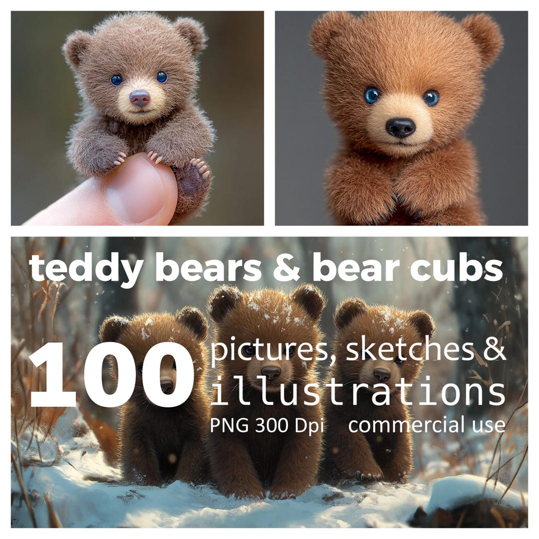 Teddy Bear Cub Illustrations: 100 PNG Clipart Graphics (digital ...