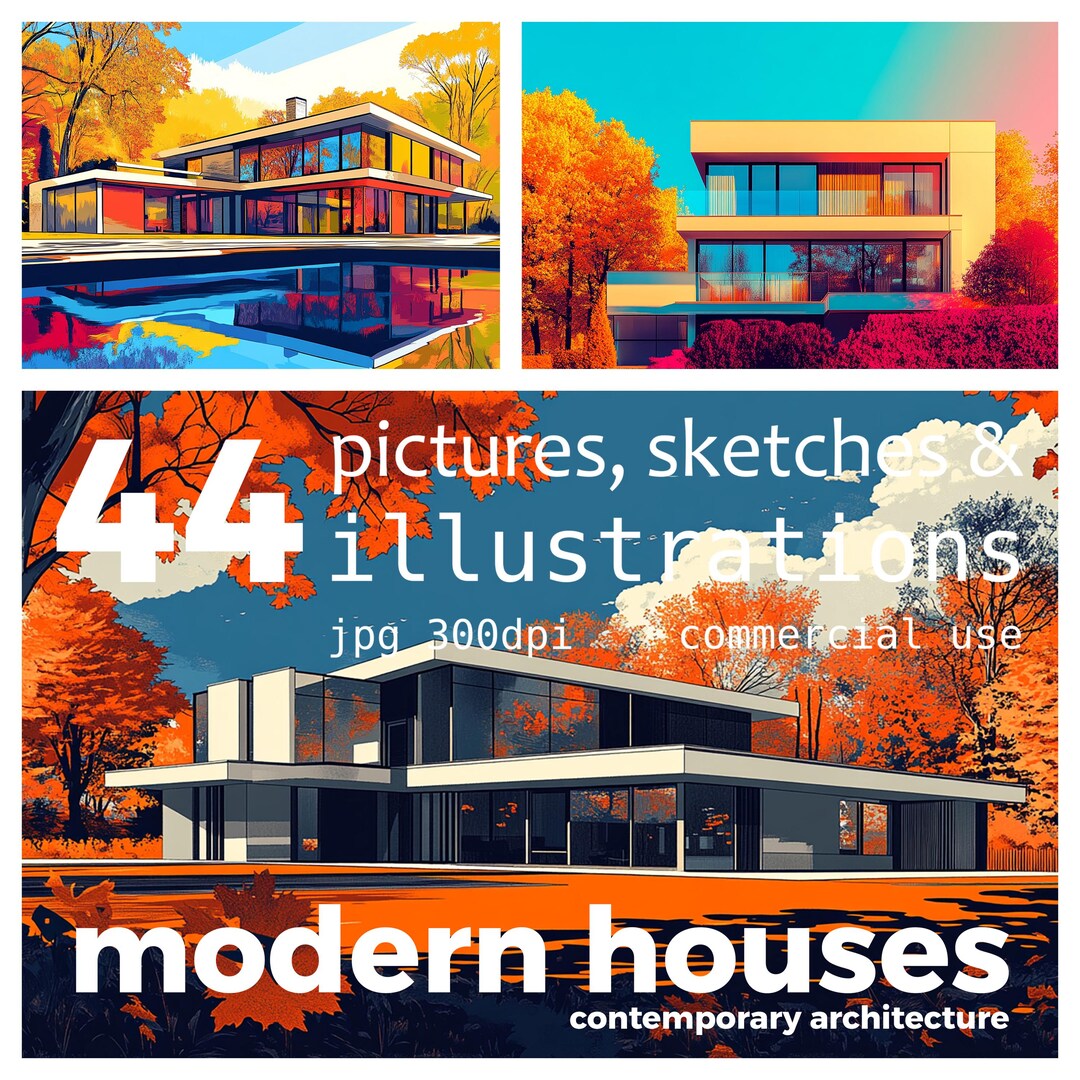 Modern House Illustrations: Contemporary Architecture (digital Download ...