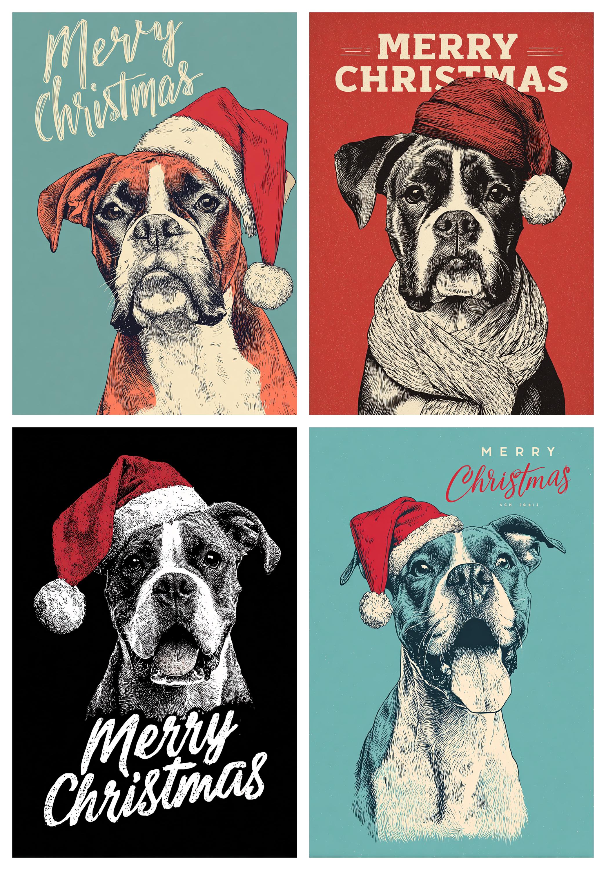 17 X Boxer Dog Christmas Postcard Illustrations: PNG Clipart (digital ...