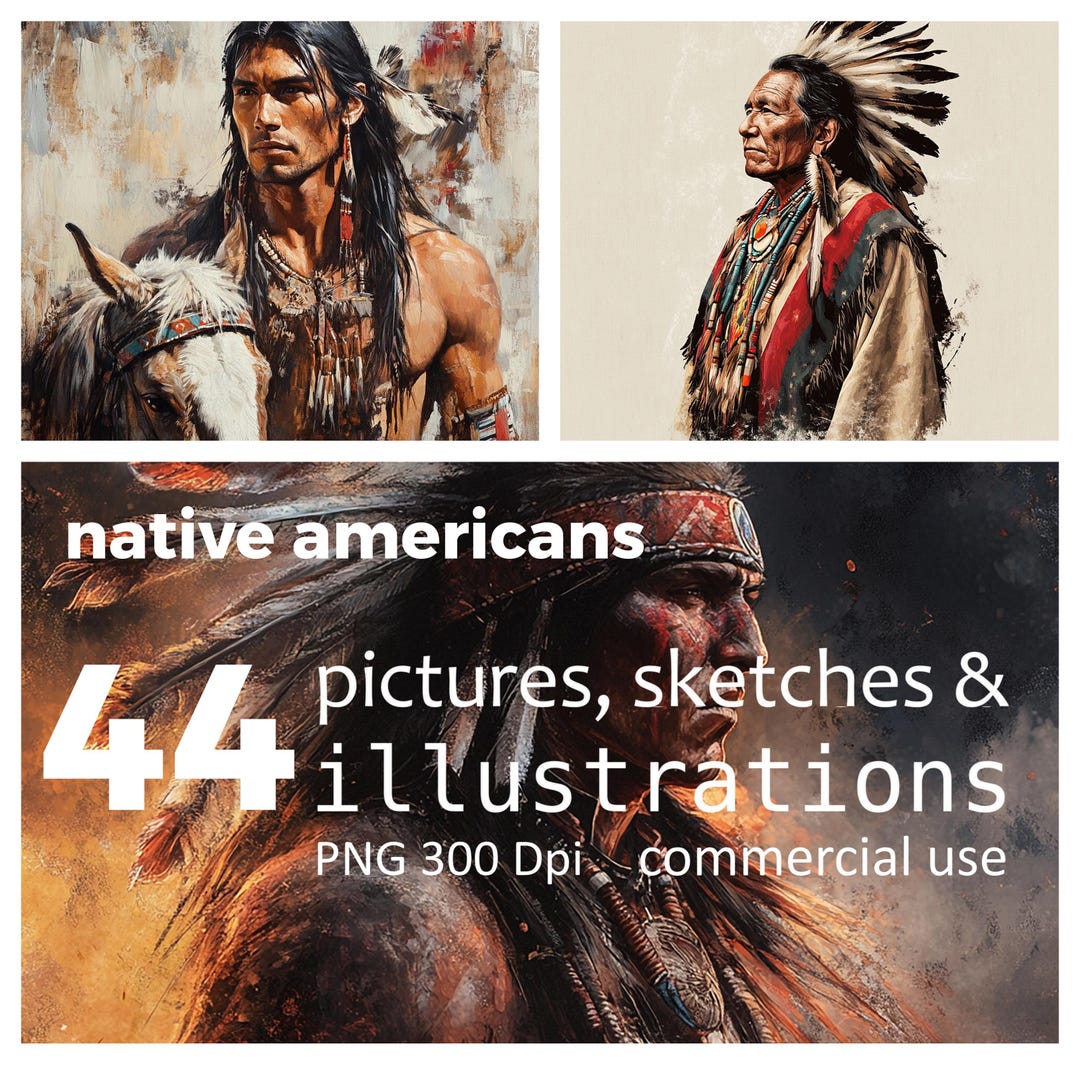 Native American Illustrations: North America Sketches (44 PNG Digital ...