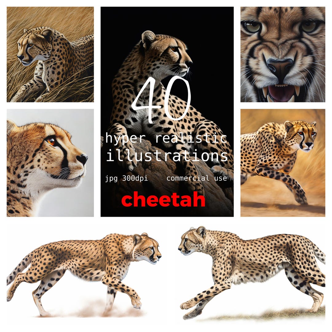 40 JPEG Hyper Realistic Illustrations of Cheetah Animal Commercial Use ...