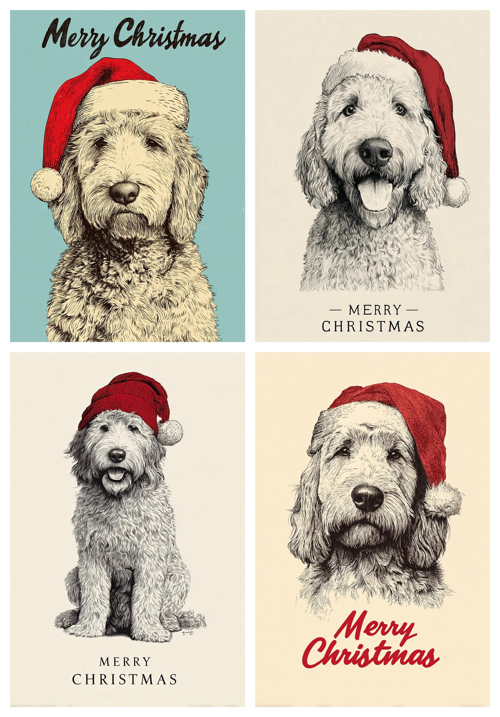 12 X Labradoodle Dog Christmas Postcard Illustrations: PNG Clipart ...
