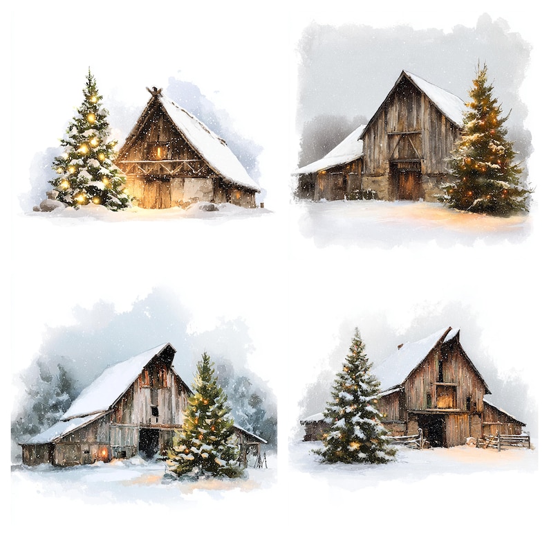 18 X Christmas Barn Clipart: Papercraft Holiday (digital Download) - Etsy