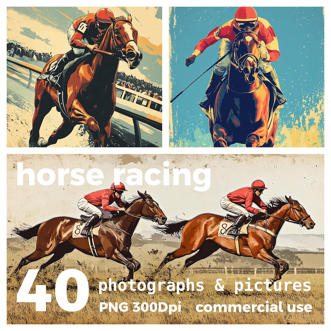 Horse Racing Illustrations: Jockey & Derby Sketches (40 PNG Digital ...