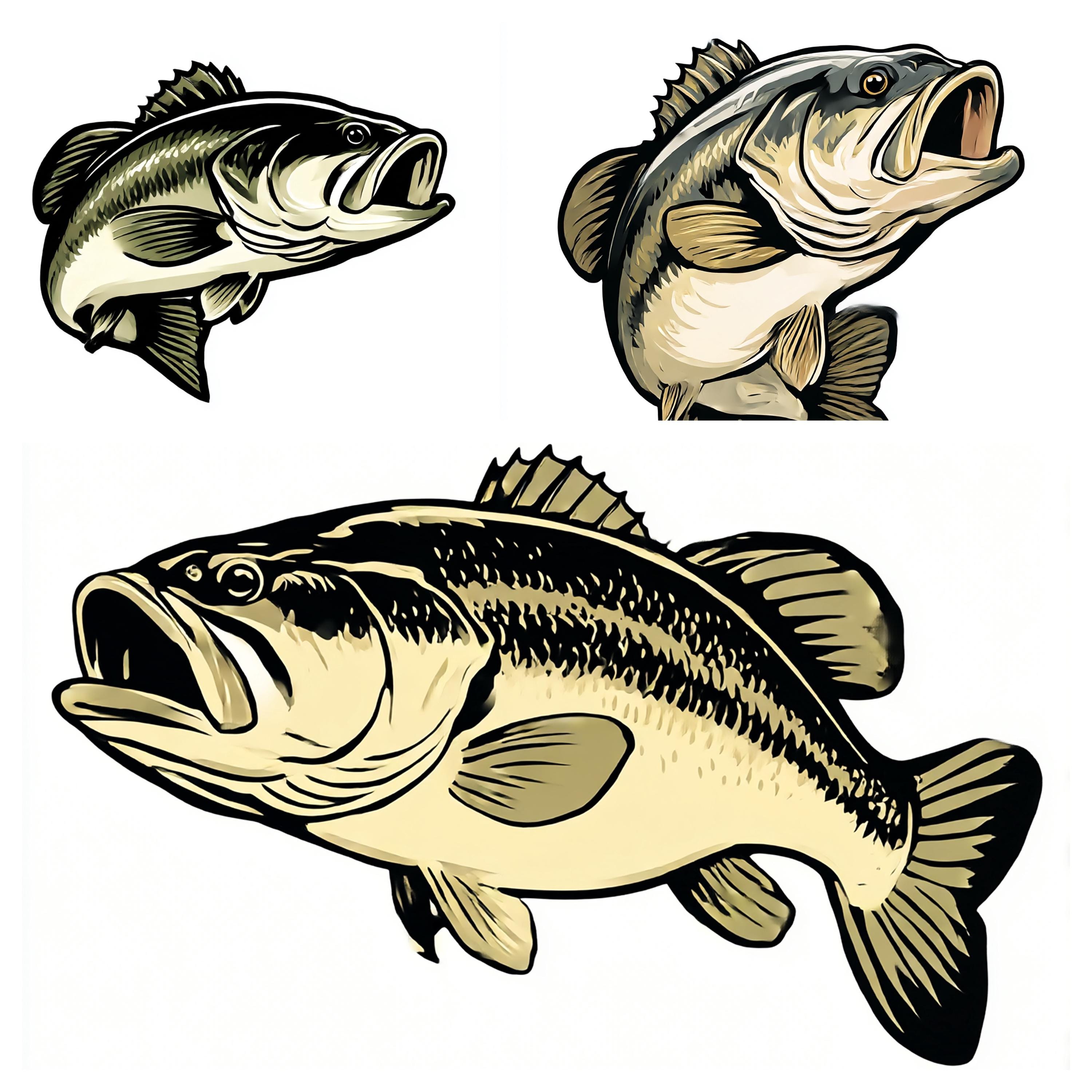 Largemouth Bass Fishing Vector Icons: 25 PNG Decal Illustrations ...