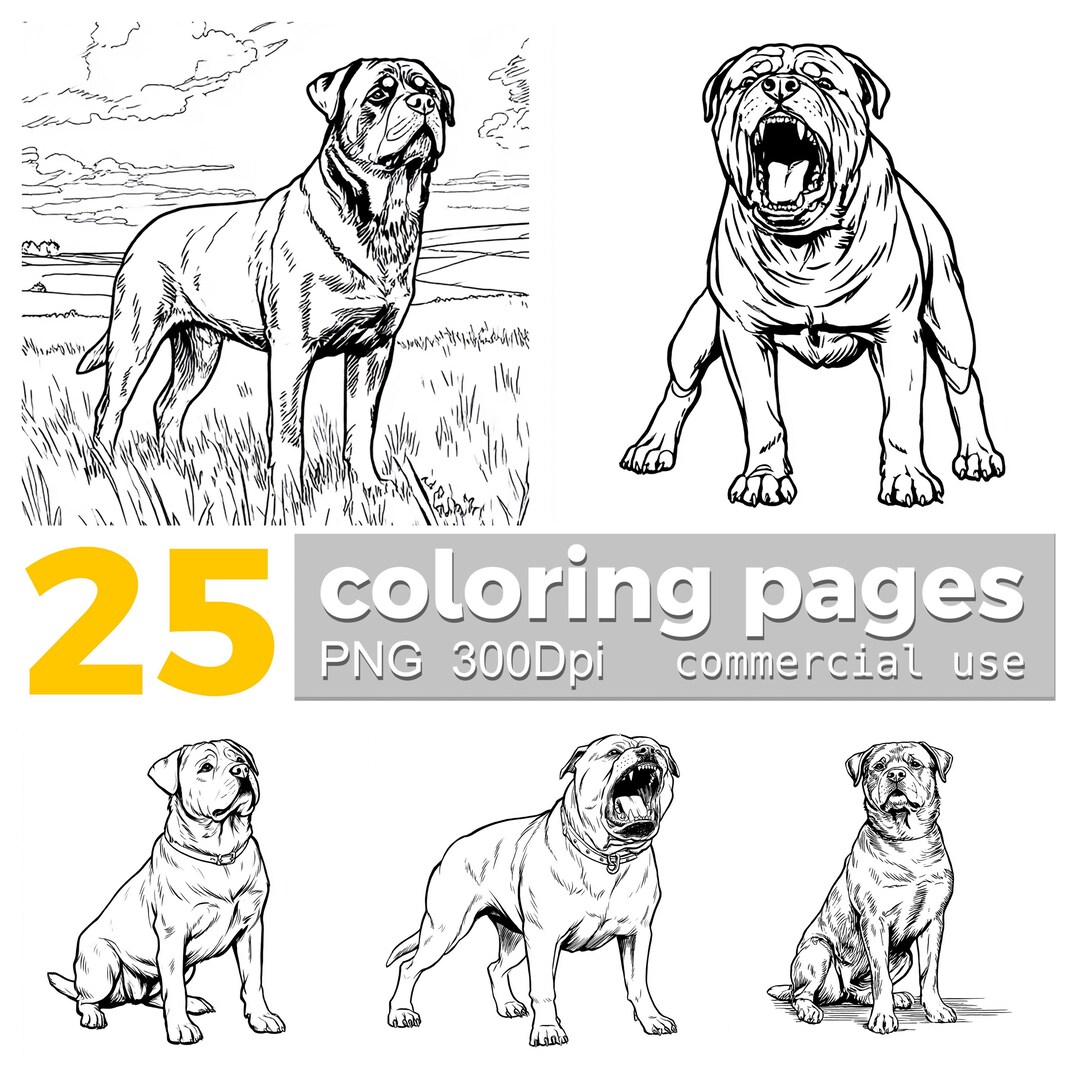 Rottweiler Dog Coloring Pages: 25 PNG Clipart (digital Download) - Etsy