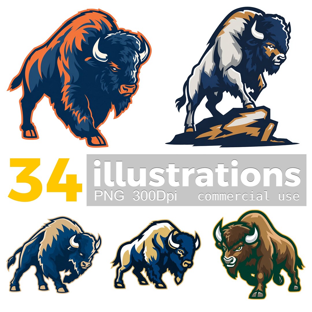 Vector Icon Bison Buffalo Clipart: 34 X Animal Mascot Illustrations ...