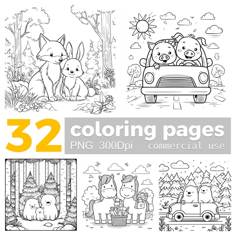 Animal Coloring Book, 32 PNG Pages (digital Download) - Etsy UK