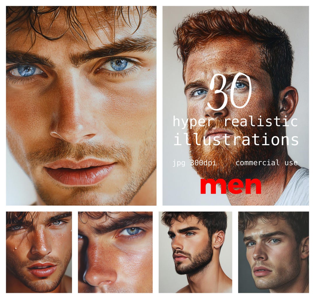 Handsome Men Portrait Illustrations: Hyperrealistic Art, Commercial Use ...