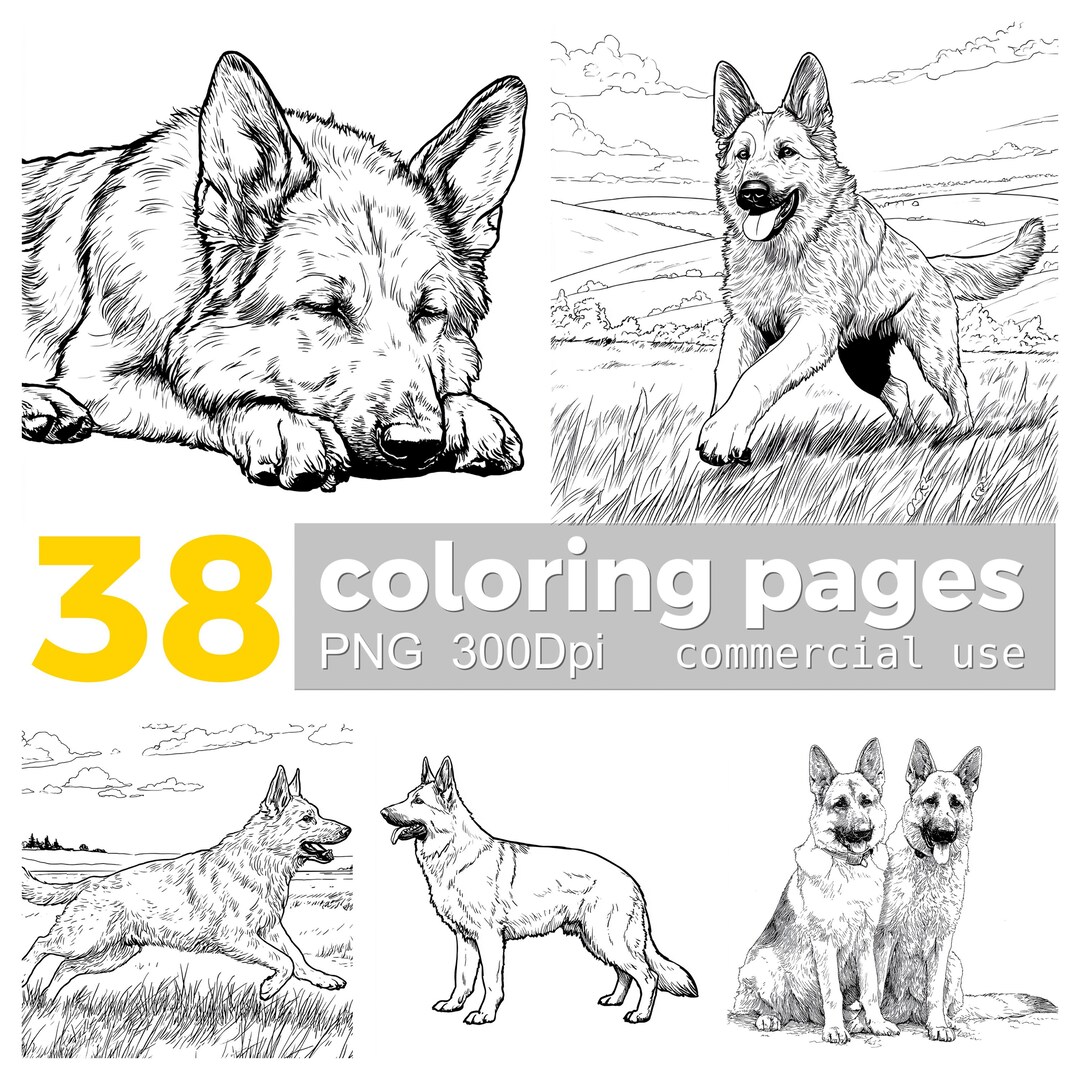 German Shepherd Coloring Pages: 38 PNG Pet Designs (digital Download ...