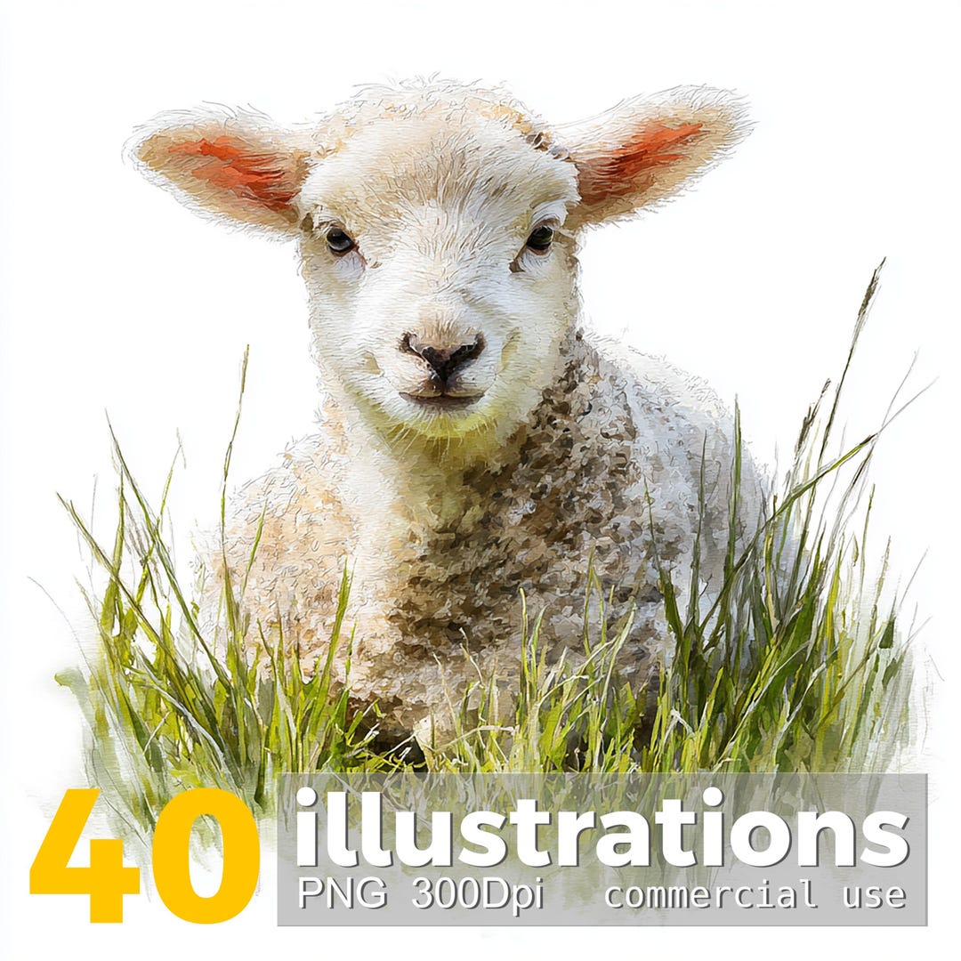 40x Lamb Watercolor Illustrations: Sheep Farm PNG Clipart, Commercial ...