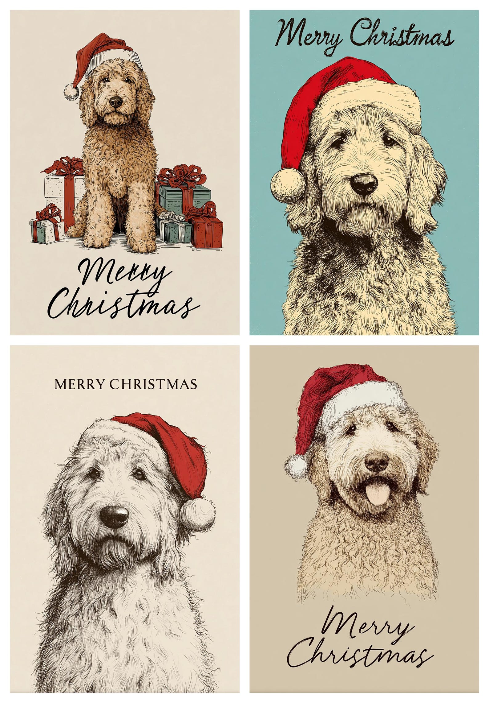 12 X Labradoodle Dog Christmas Postcard Illustrations: PNG Clipart ...