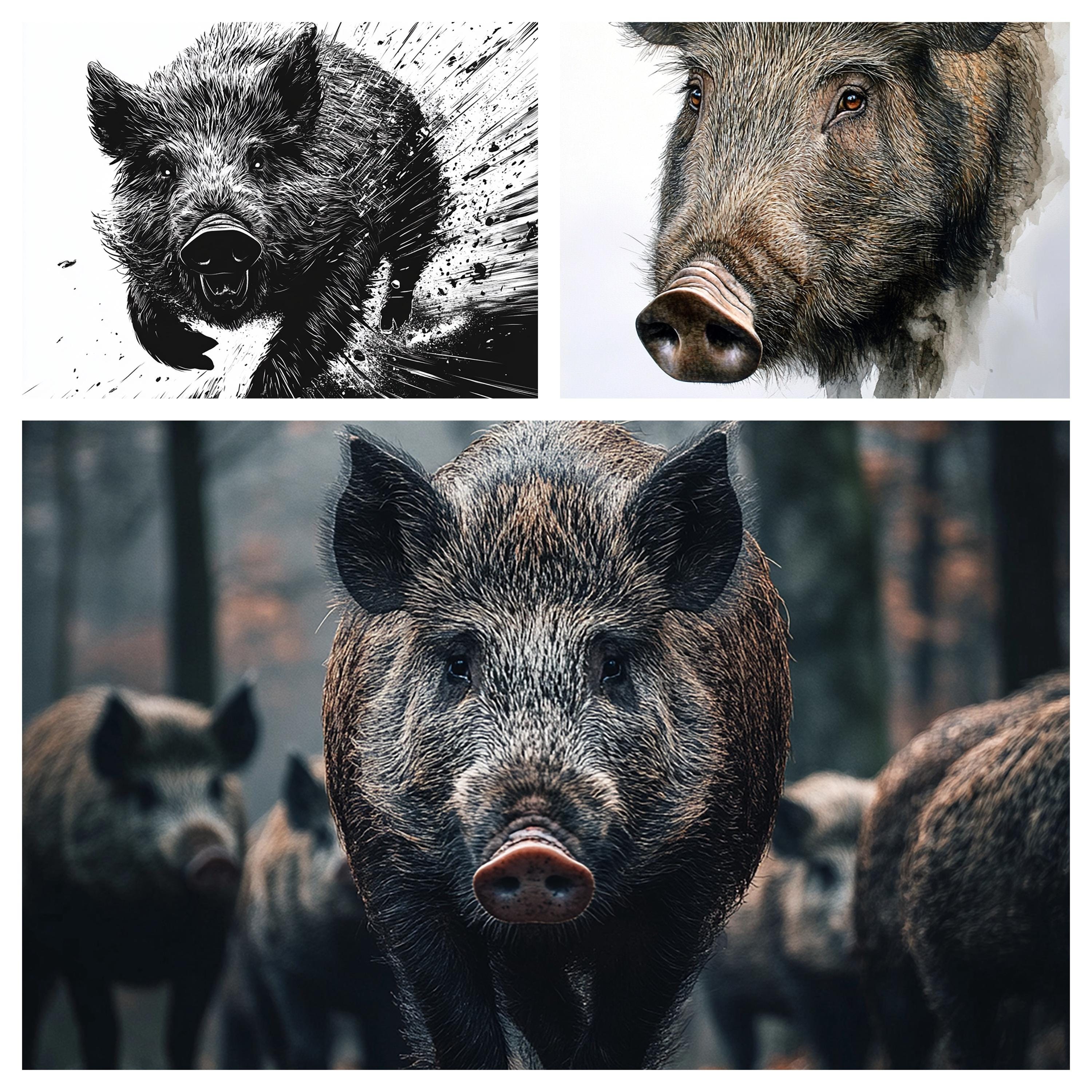 Wild Boar Illustrations: 50 PNG Animal Graphics (commercial Use ...