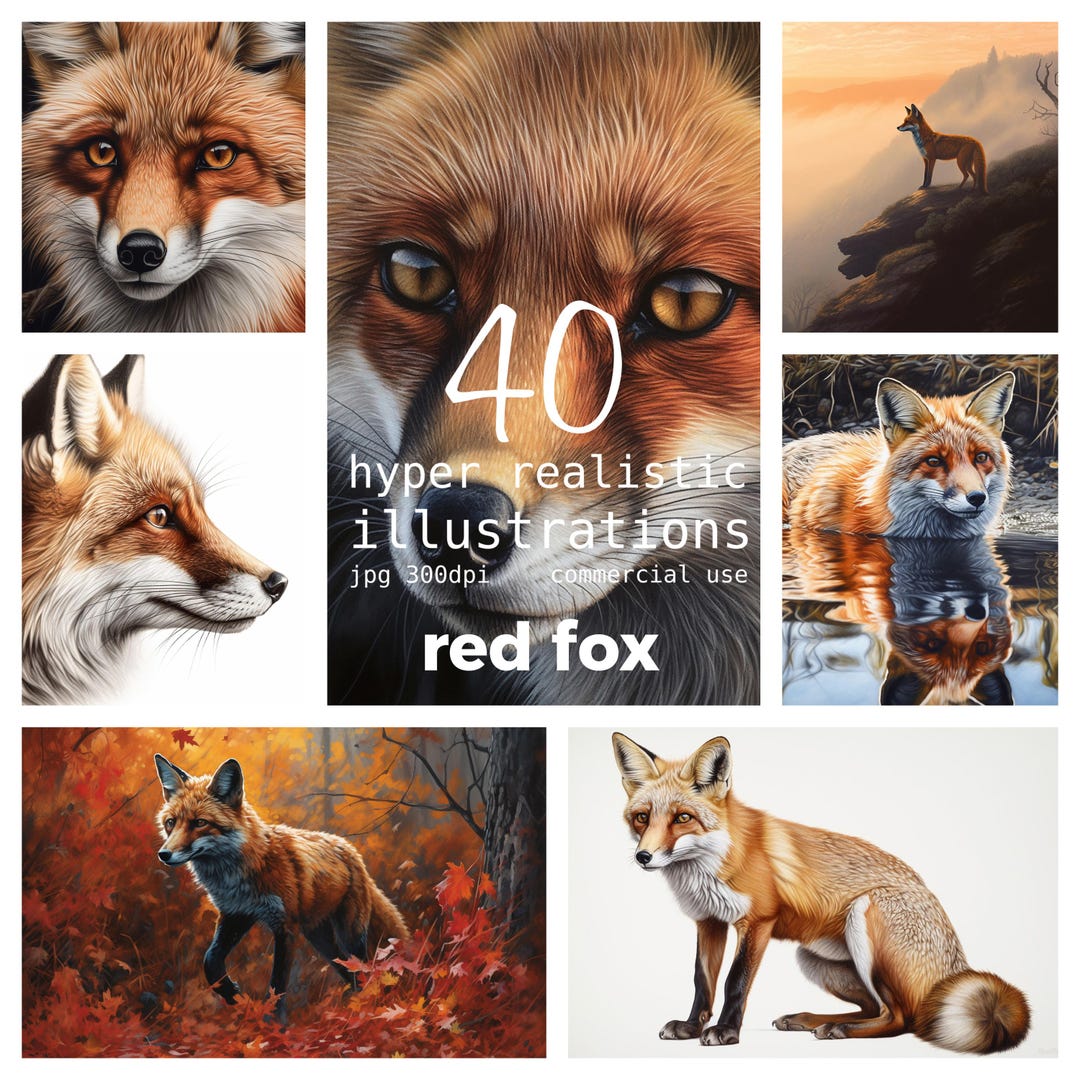 Red Fox Illustrations: Hyper Realistic Animal Art (JPEG Digital ...