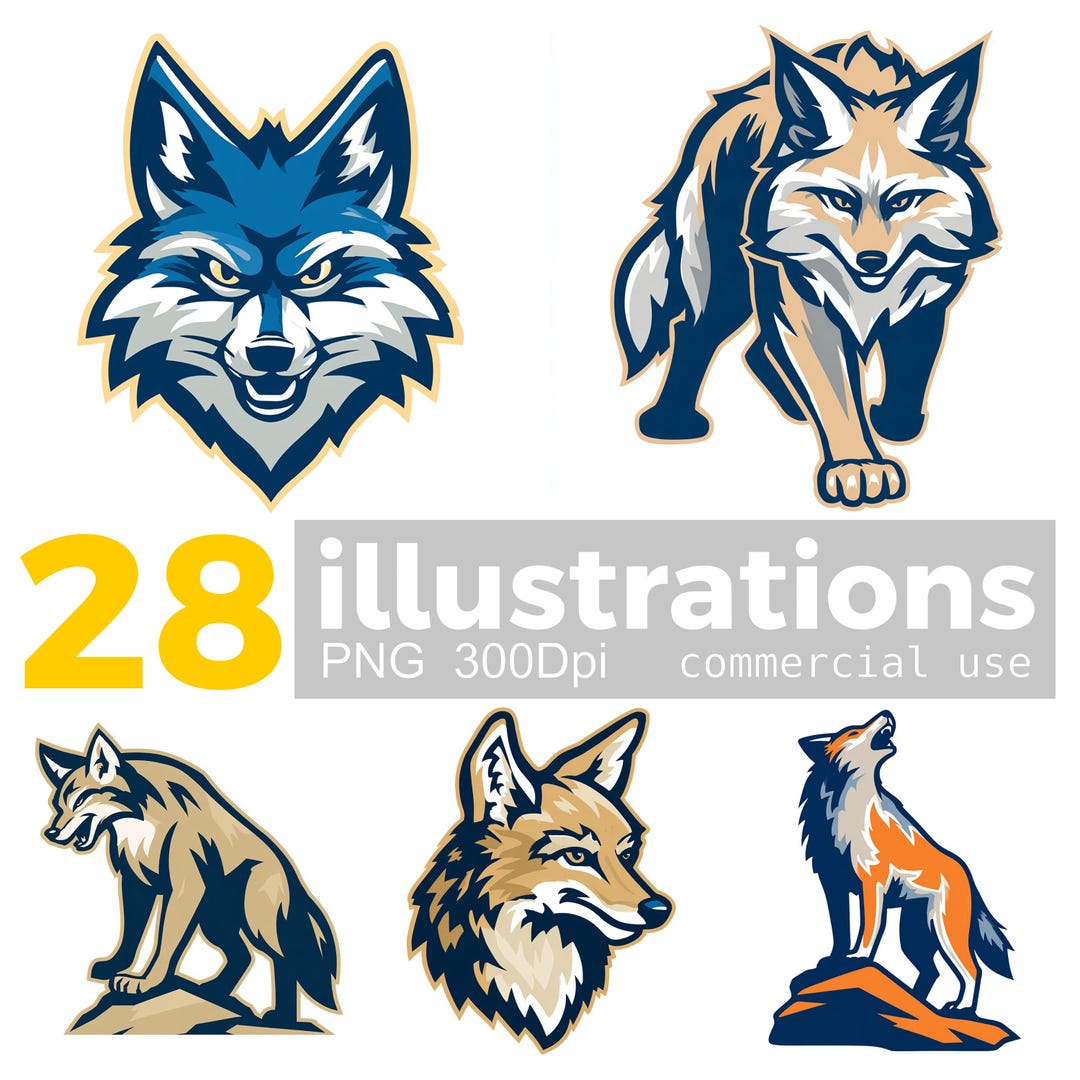Vector Icon Coyote Clipart: 28 Animal Mascot Illustrations (PNG Digital ...