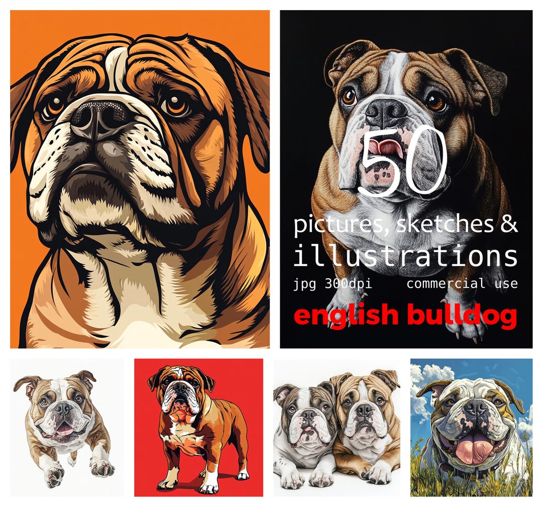 Ilustrações de Bulldog Inglês: 50 JPEGs Hiper-Realistas de Raças de ...
