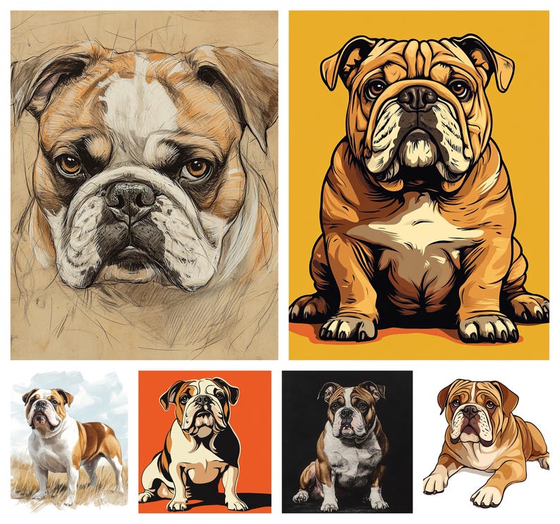 Ilustrações de Bulldog Inglês: 50 JPEGs Hiper-Realistas de Raças de ...