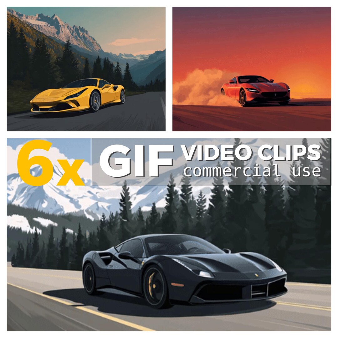 6x GIF Video Clips of Ferrari Sports Car Theme Commercial Use Digital ...