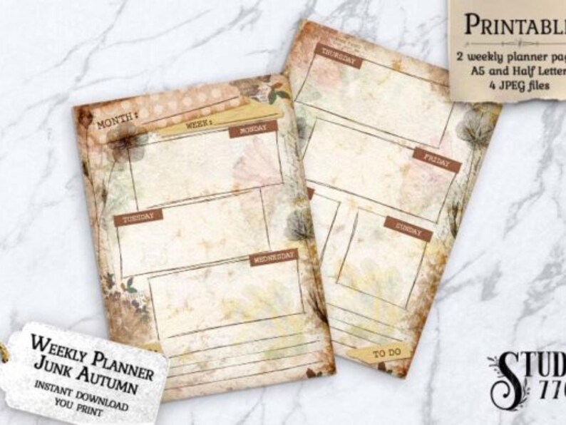 Vintage Weekly Planner Pages – Junk Journal Printable (PDF Instant ...