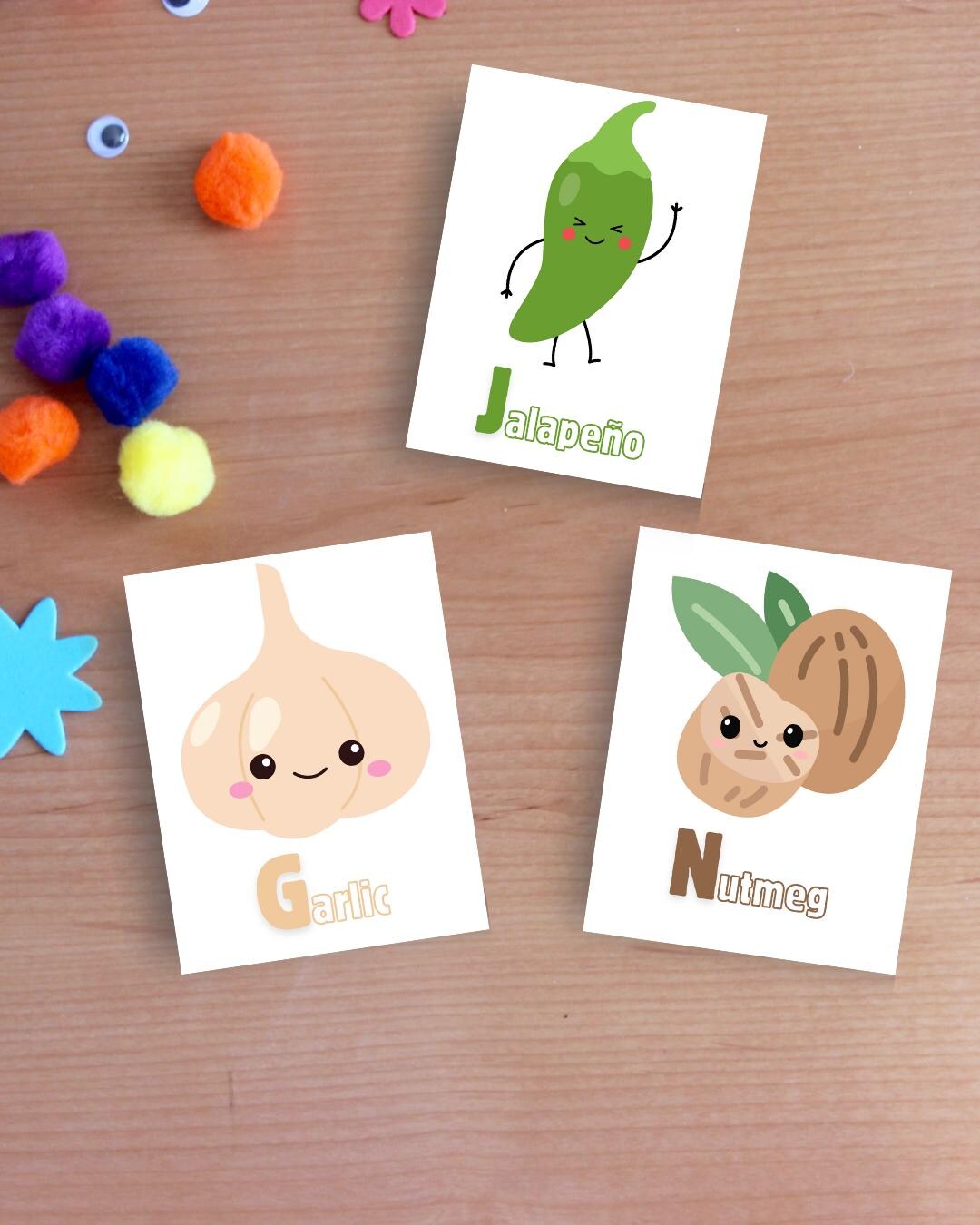 Alphabet Spices & Herbs Flashcards: Kids Learning Activity (digital ...