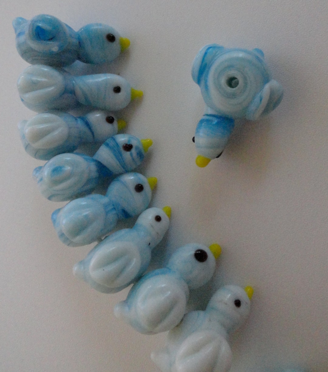 Blue and White Geese Beads Yellow Beak Glass Lampwork Goose Bead ...