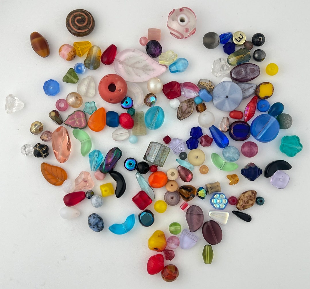 Bag of Beads Czech Glass Loose Bead Variety Round Oval Flowers Leaves Drops Spears Wings Smooth ...