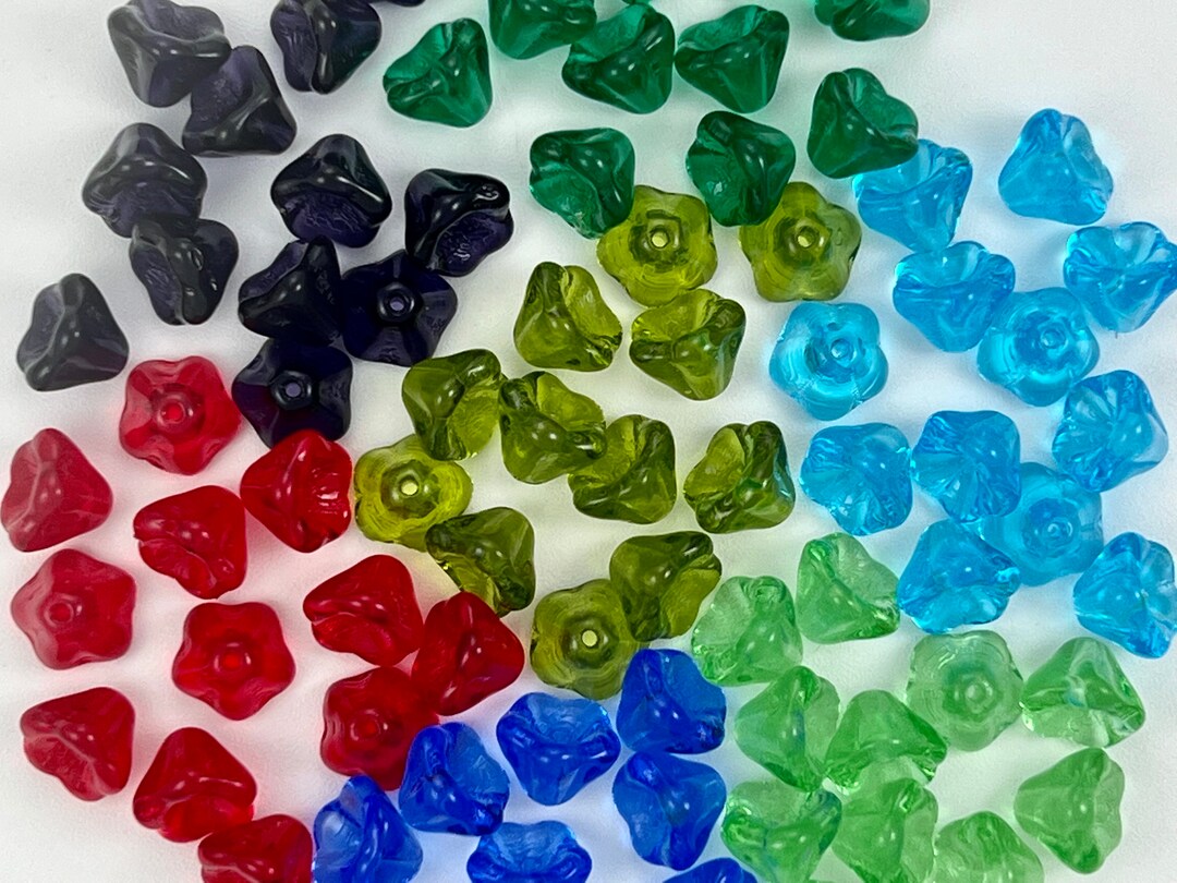 6x8mm Small Czech Glass Flower Cups Beads 5 Petal Teal Aqua Mint Green ...
